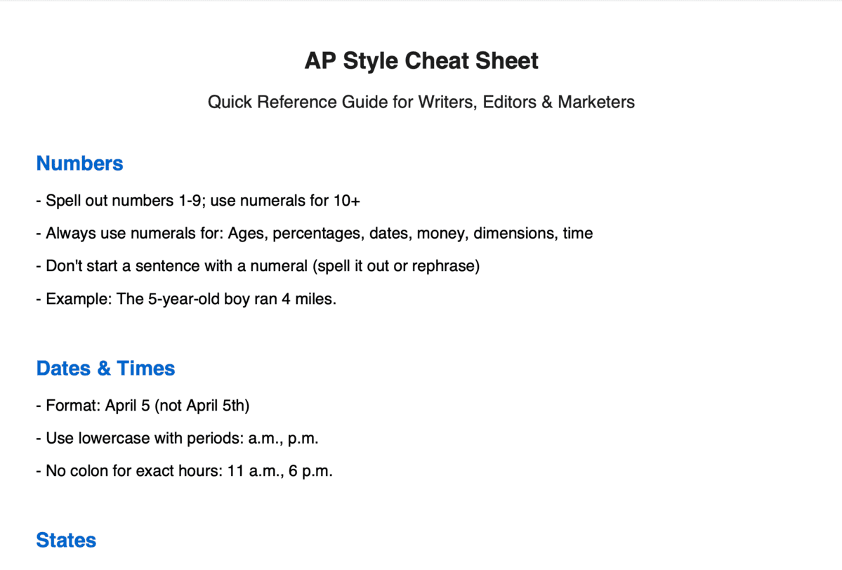 AP Style Cheat Sheet: The Ultimate Guide for Writers and Editors ...